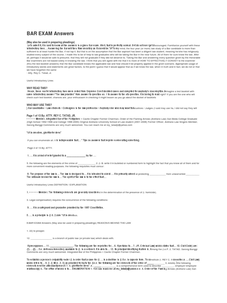 BAR EXAM Answers | PDF | Supreme Courts | Jurisprudence