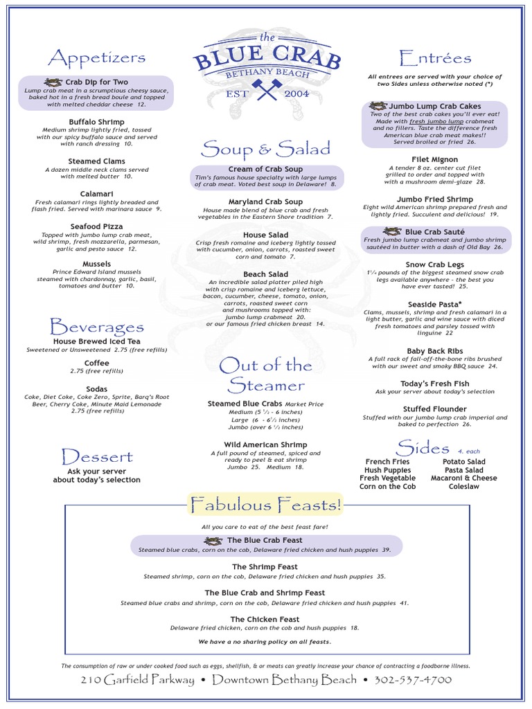 Blue Crab Menu 3-18-144 | PDF | Salad | Ale