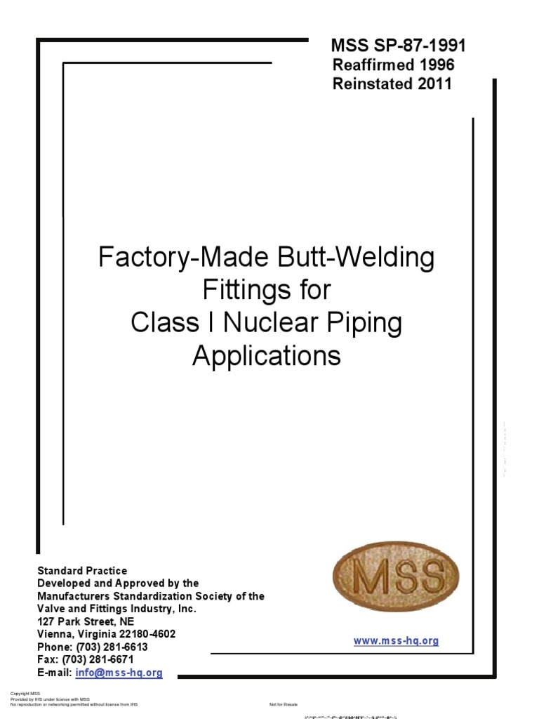 Factory-Made Butt-Welding Fittings For Class I Nuclear Piping ...