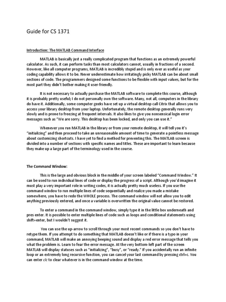 CS Matlab Review Guide | PDF