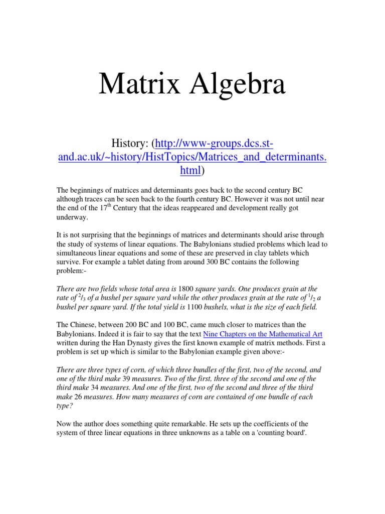 Matrix Algebra | PDF | Teaching Methods & Materials