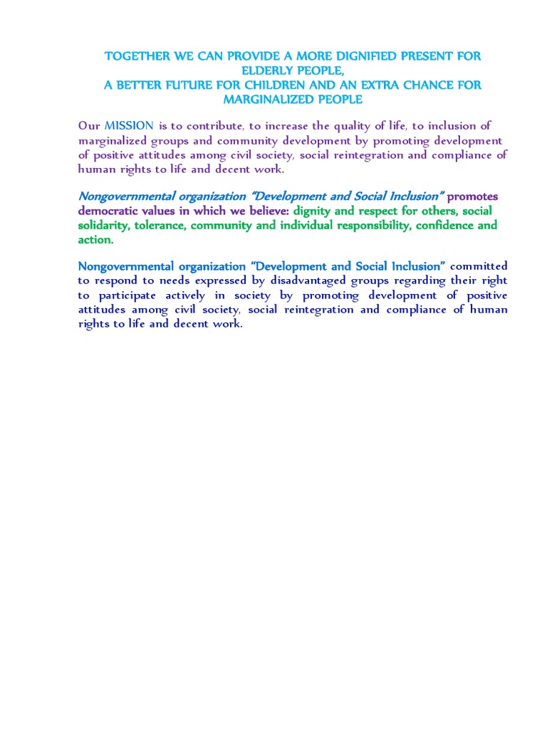 Nongovernmental Organization "Development and Social Inclusion" | PDF