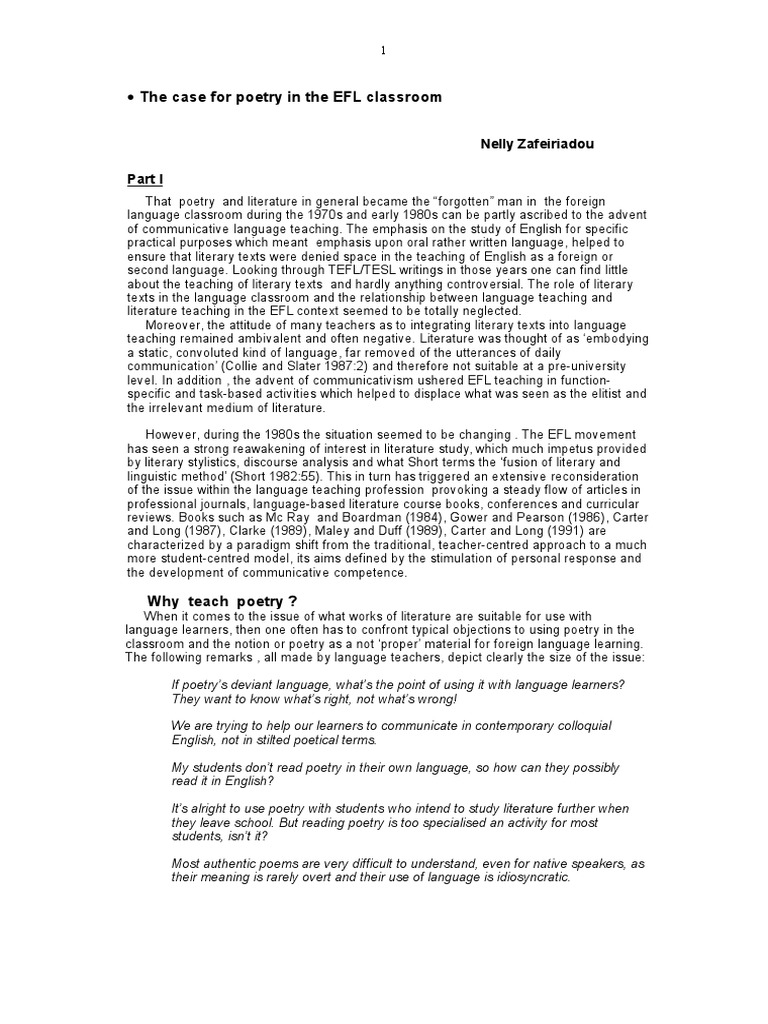 Integrating Poetry in EFL Classrooms | PDF | Poetry | Language Education