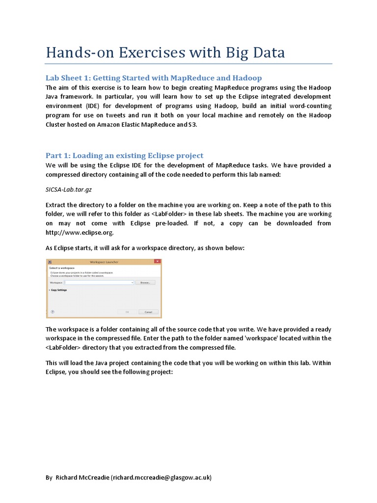 Hands On Exercises With Big Data Lab Sheet 1 Getting Started With Mapreduce And Hadoop Pdf 