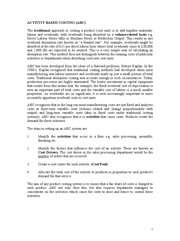 Activity Based Costing Questions and Notes | PDF | Business Economics ...