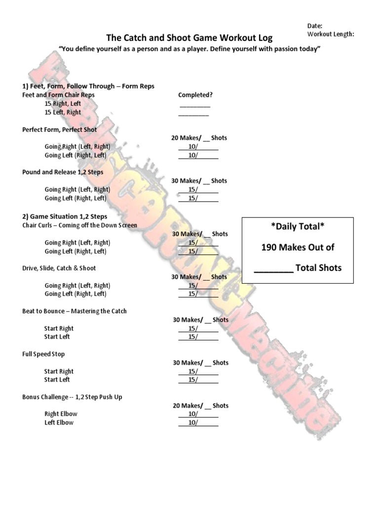 Catch and Shoot Basketball Workout Log | PDF