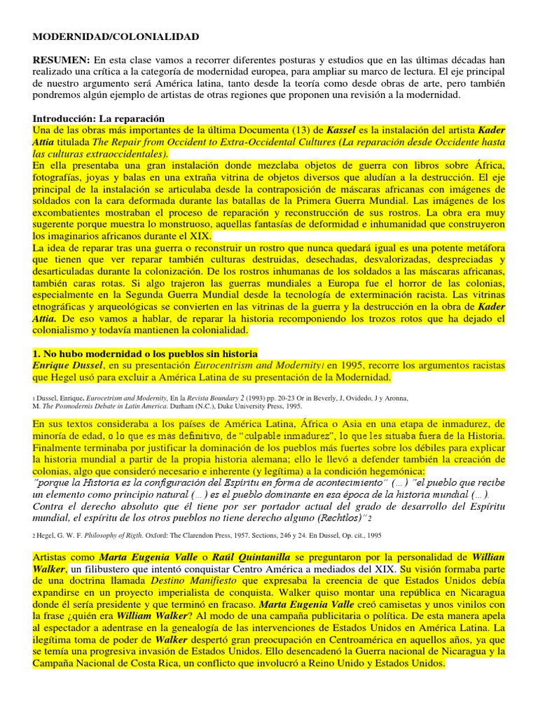 Resumen Modernidad-Colonialidad | PDF | America latina | Mundo occidental