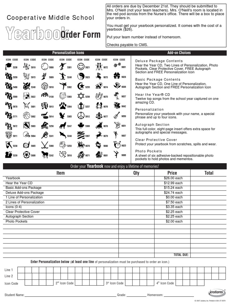 Yearbook Personalization Order Form | PDF