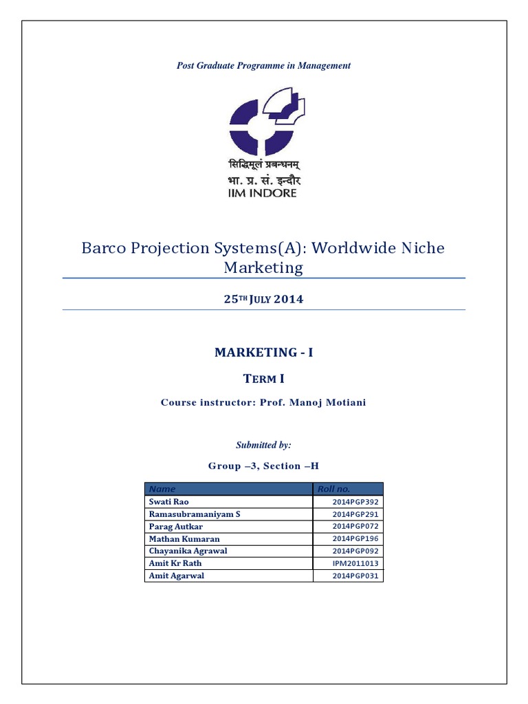 Case Study Analysis 3 - Barco Projection Systems - Sec H - Group 3 | PDF | Business | Business ...