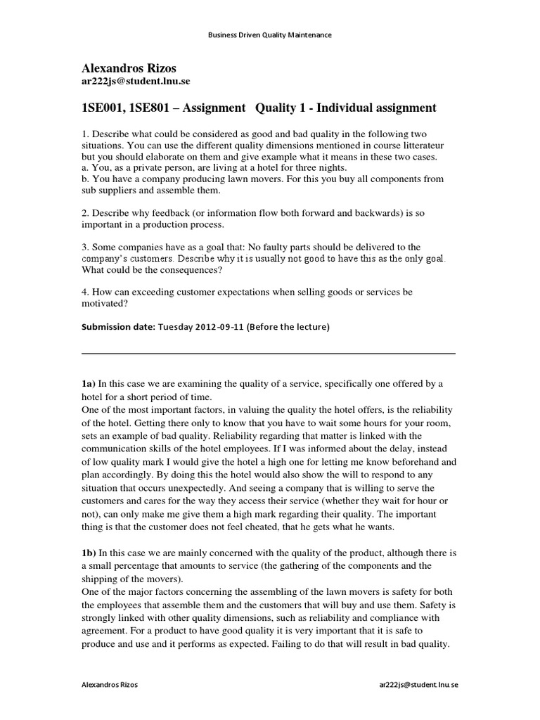 Assignment 1 | PDF | Reliability Engineering | Feedback