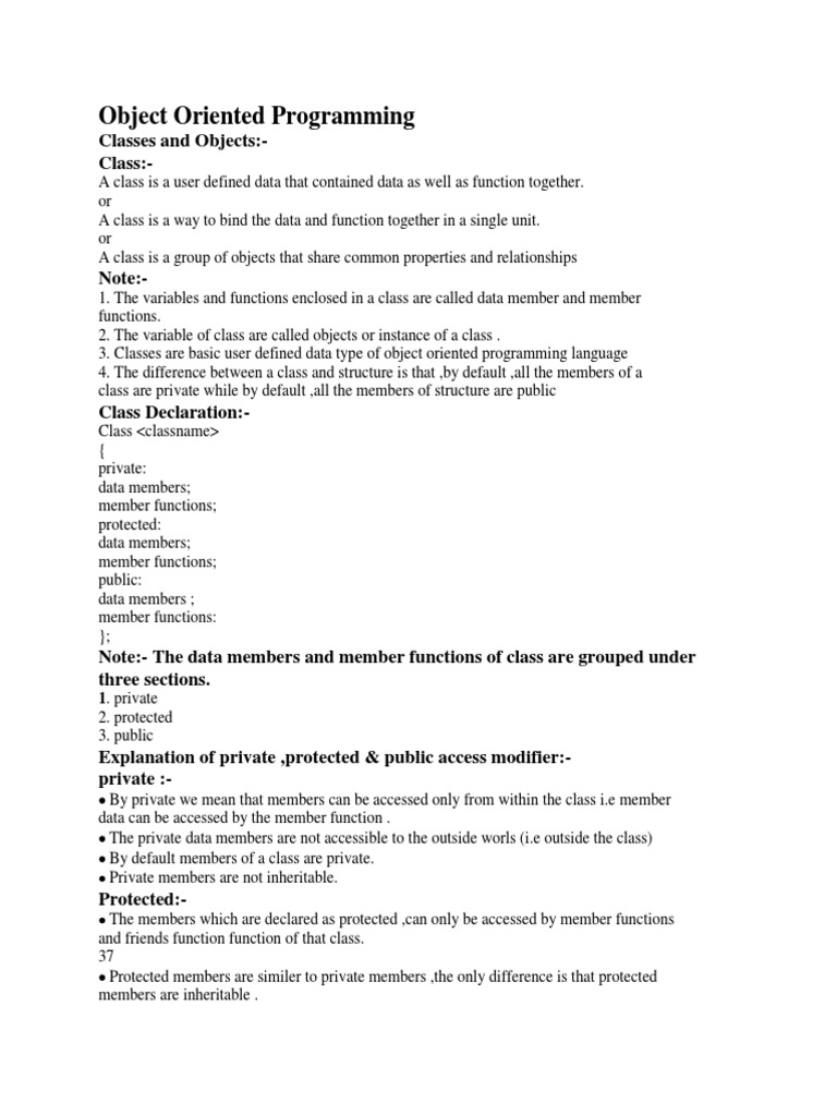 C Classes And Objects Notes Pdf Class Computer Programming 9607