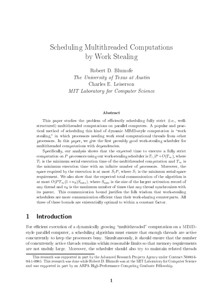 Scheduling Multithread Computations By Stealing Work Pdf Thread Computing Parallel Computing 