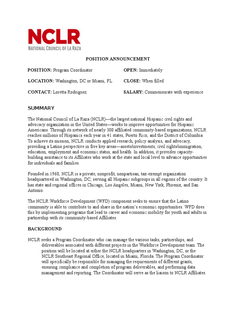 Program Coordinator | PDF | Workforce Development | Evaluation