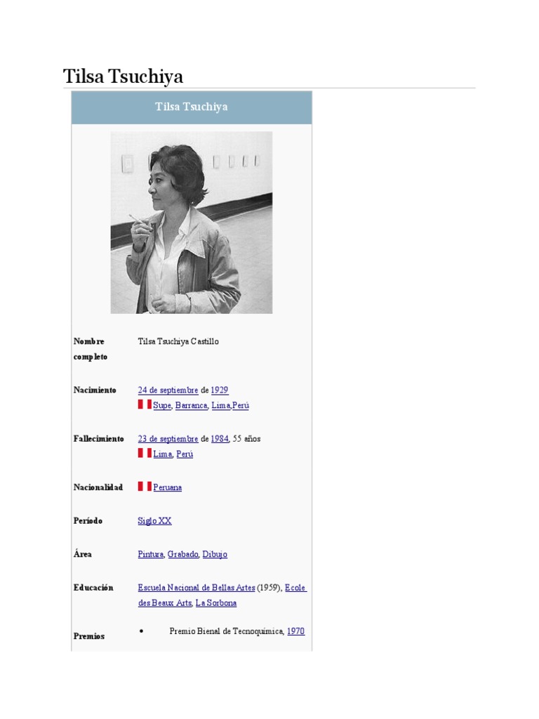 Retrato biográfico de la pintora peruana Tilsa Tsuchiya | PDF | Artes ...