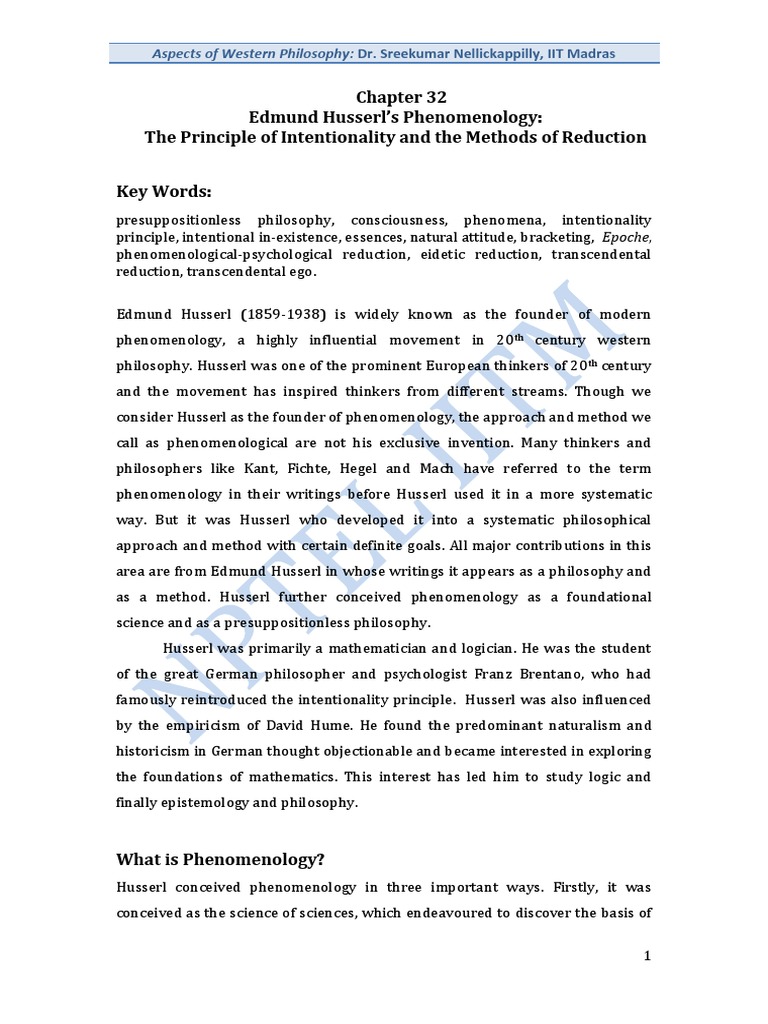 Edmund Husserl's Phenomenology: The Principle of Intentionality and The ...