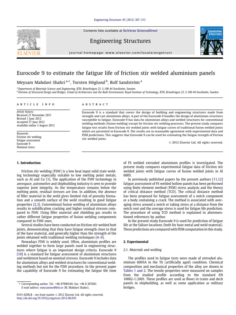 Eurocode 9 To Estimate The Fatigue Life of Friction Stir Welded ...
