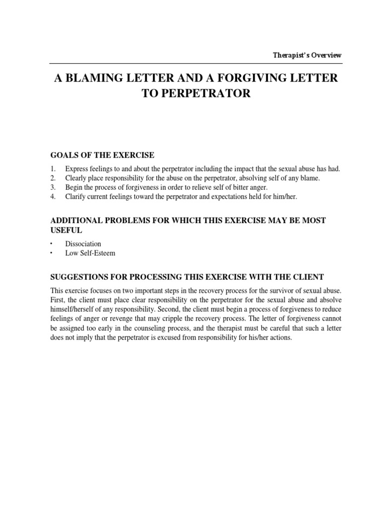 A Blaming Letter and A Forgiving Letter To Perpetrator | PDF | Self ...