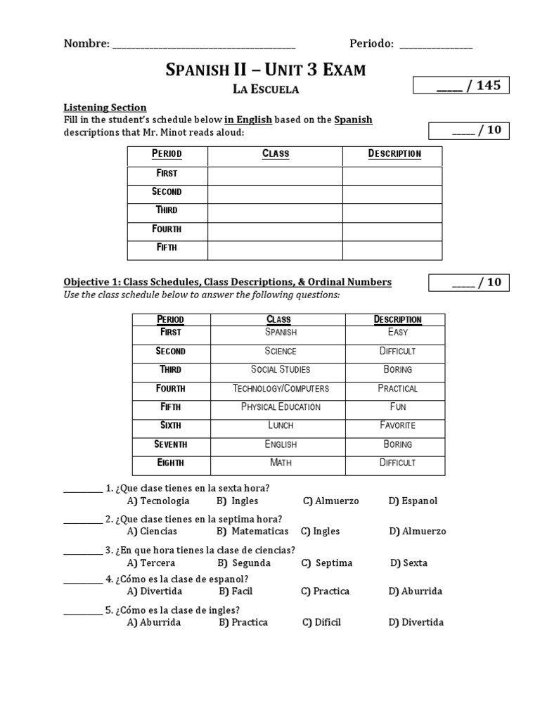 Spanish II Unit 3 Exam Overview | PDF | Grammatical Conjugation ...