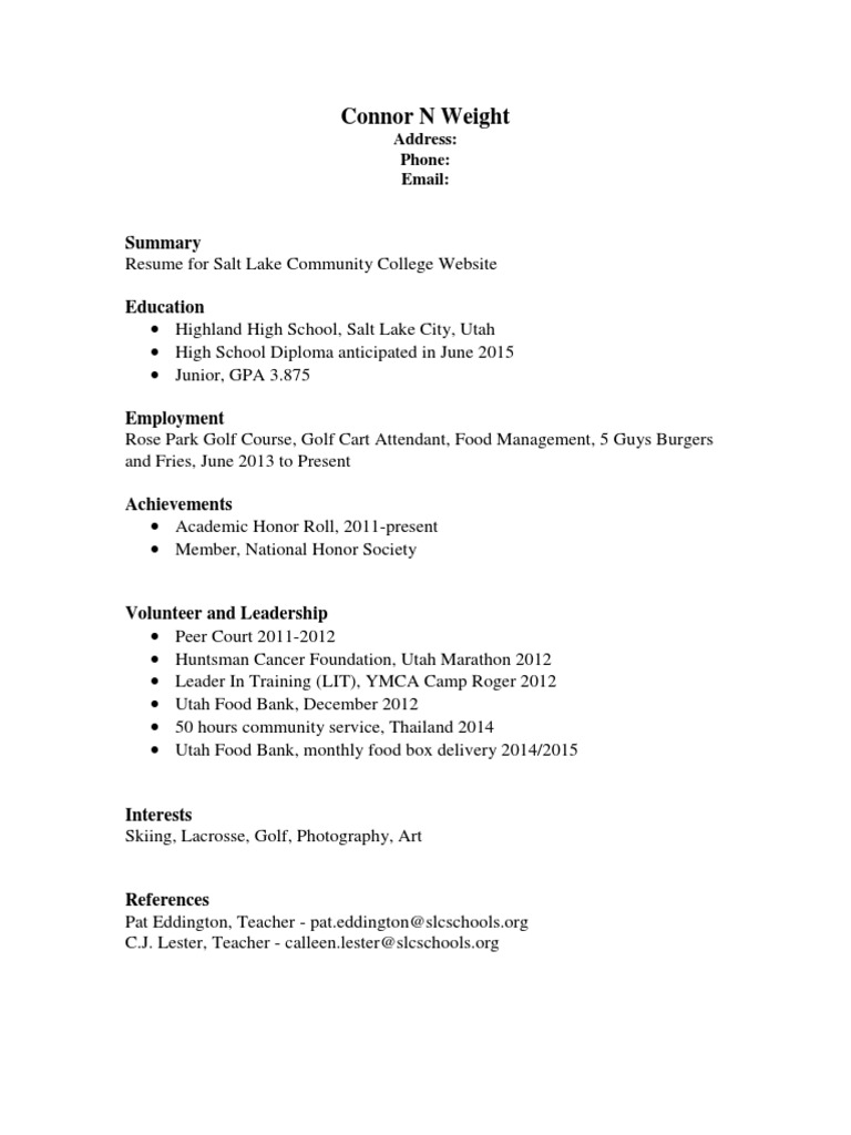 Connor N Weight Resume | PDF