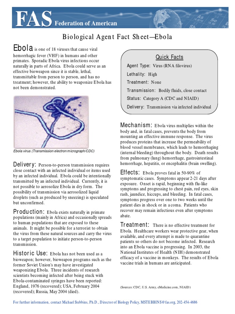 Biological Agent Fact Sheet-Ebola | PDF | Ebola Virus Disease ...