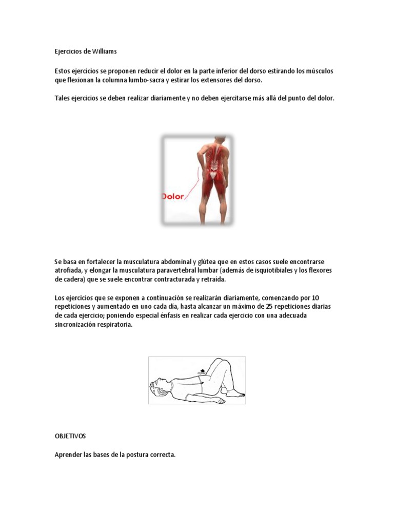 Ejercicios de Williams PDF | PDF | Rodilla | Dolor lumbar