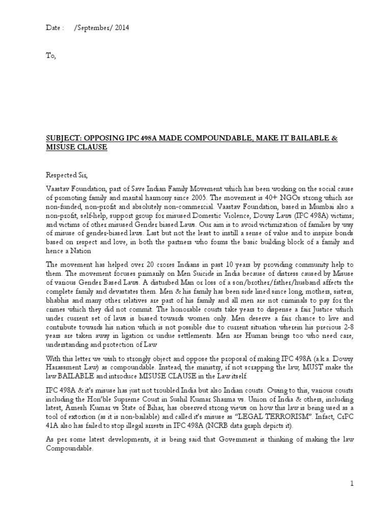 Opposing IPC 498A Amendments | PDF | Virtue | Social Institutions