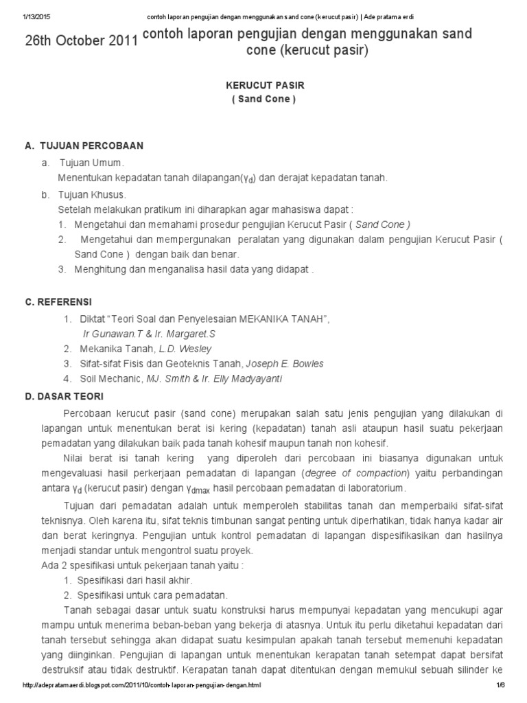 Contoh Laporan Pengujian Sand Cone | PDF