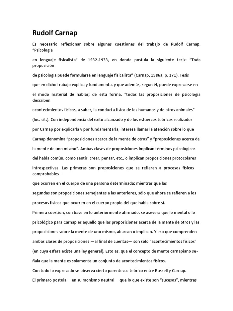 Rudolf Carnap | PDF | Proposición | Sicología