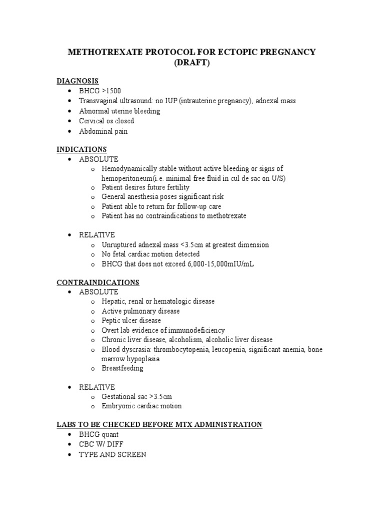 Presby Methotrexate Protocol For Ectopic Pregnancy | PDF | Pregnancy ...