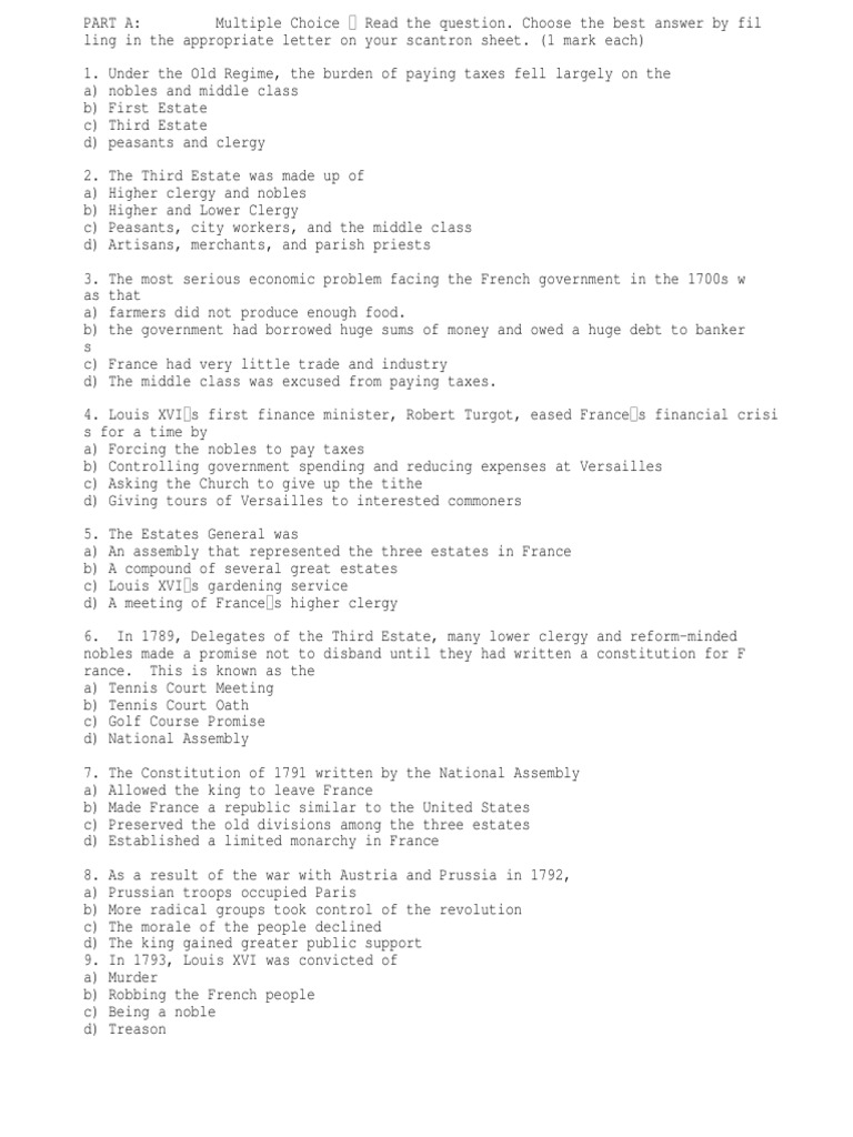 French Revolution Test | PDF | French Revolution | France