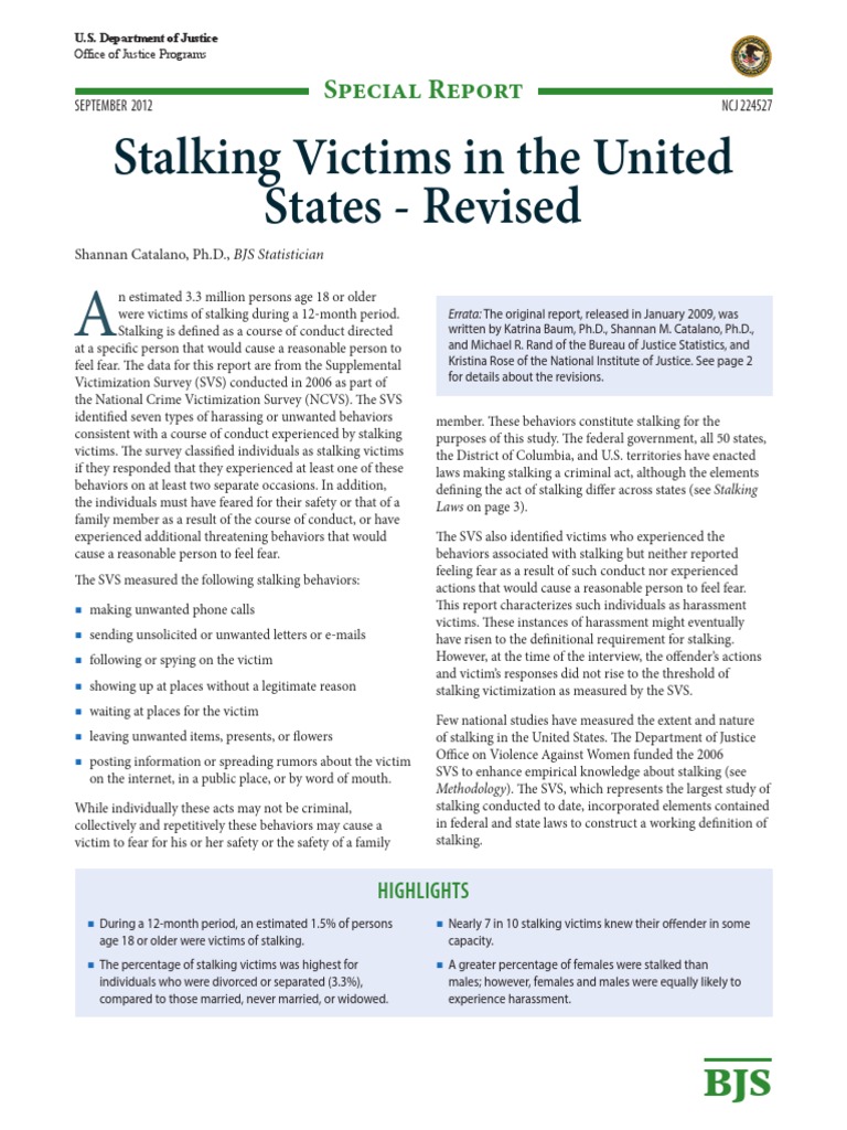 Justice Department Stalking Study | PDF | Social Science