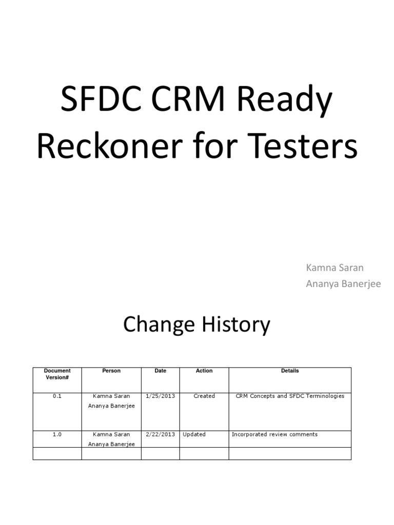 SFDC CRM Ready Reckoner | Salesforce.Com | Customer Relationship Management