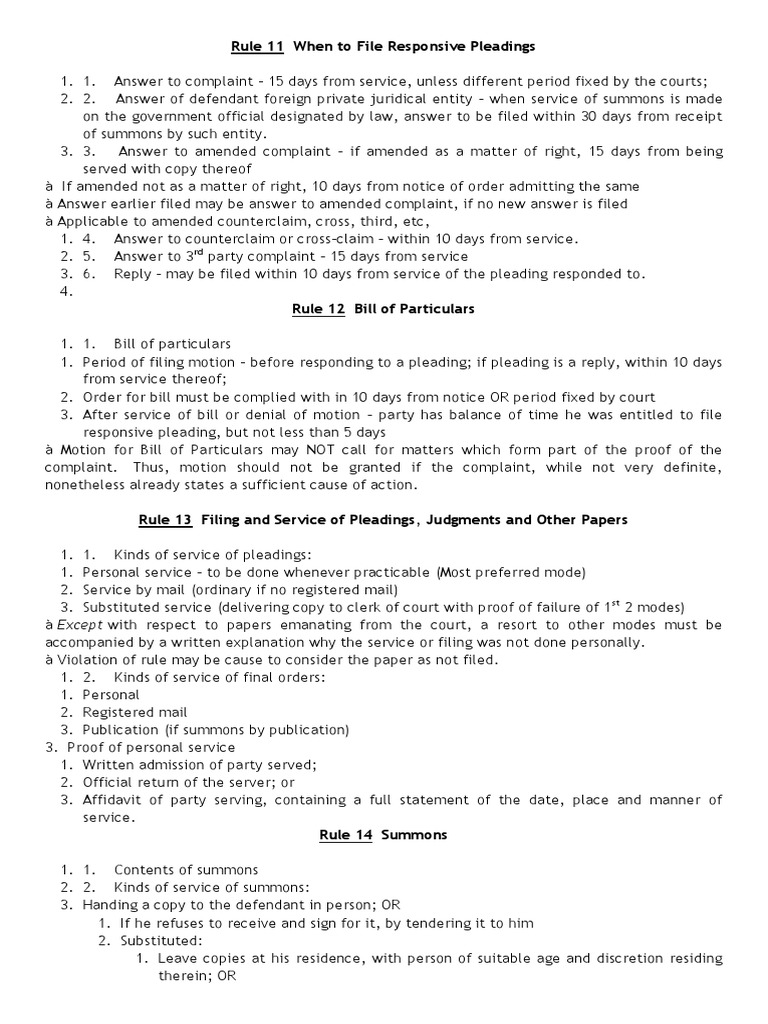 Rule 11 When To File Responsive Pleadings | PDF | Demurrer | Lawsuit