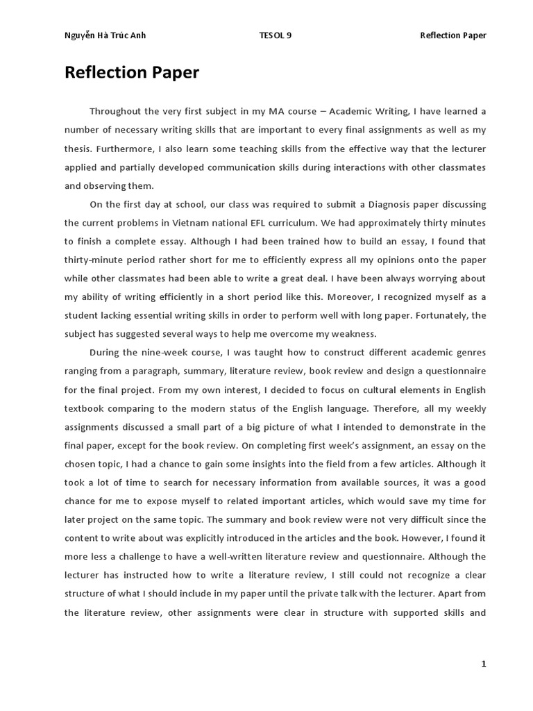Reflection Paper - Academic Writing | PDF | English As A Second Or ...