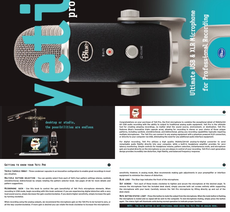 Blue Yeti Pro Manual English | PDF | Microphone | Usb