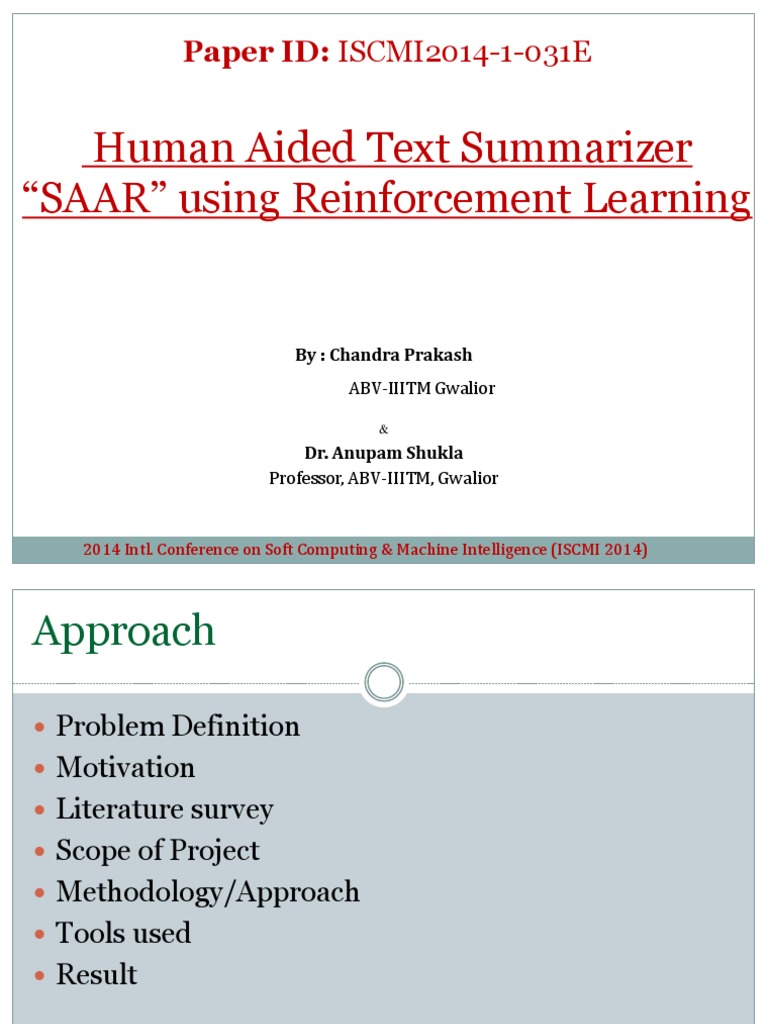 Human Aided Text Summarizer "SAAR" Using Reinforcement Learning | PDF ...