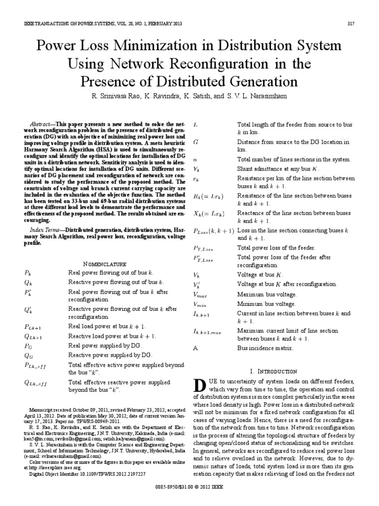 Power Loss Minimization in Distribution System | PDF | Mathematical ...