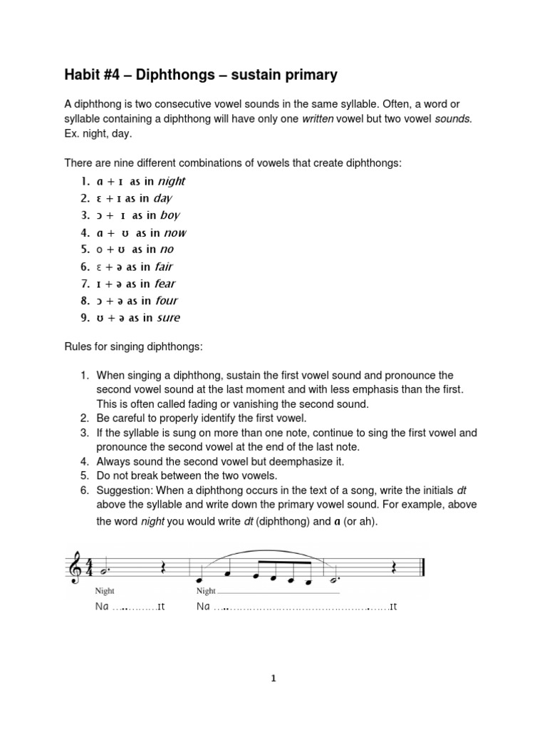 Diphthongs - For Singing | PDF