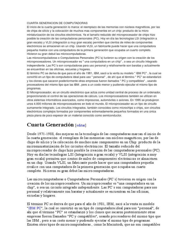Cuarta Generacion de Computadoras | PDF | Microprocesador | Circuito integrado