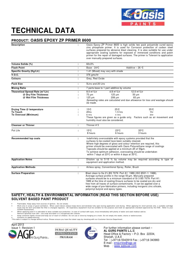 Epoxy Zinc Phosphate Primer 8600 | PDF | Epoxy | Paint