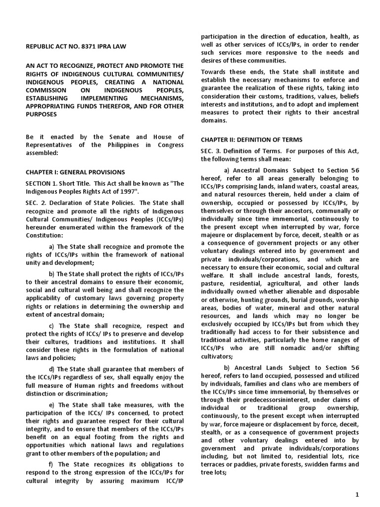 Republic Act No. 8371 Ipra Law | PDF | Traditional Knowledge | Employment