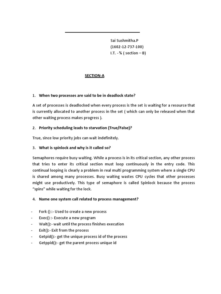 Operating Systems Assignment | PDF | Scheduling (Computing) | Process ...