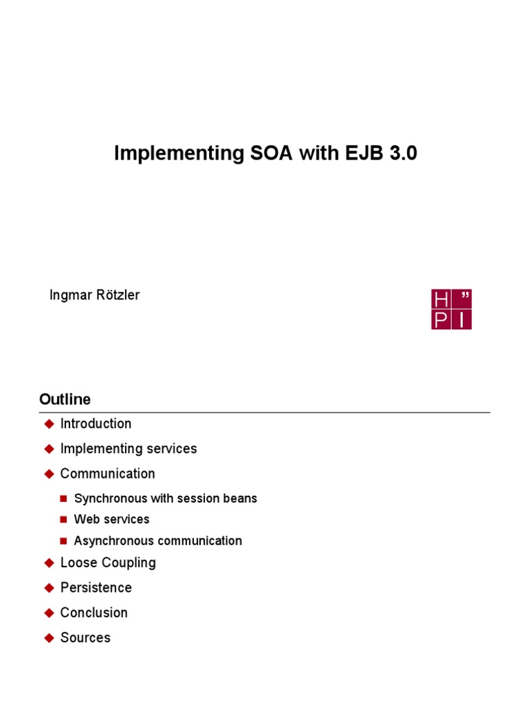 Implementation of EJB3.0 and SOA | PDF | Enterprise Java Beans | Service Oriented Architecture
