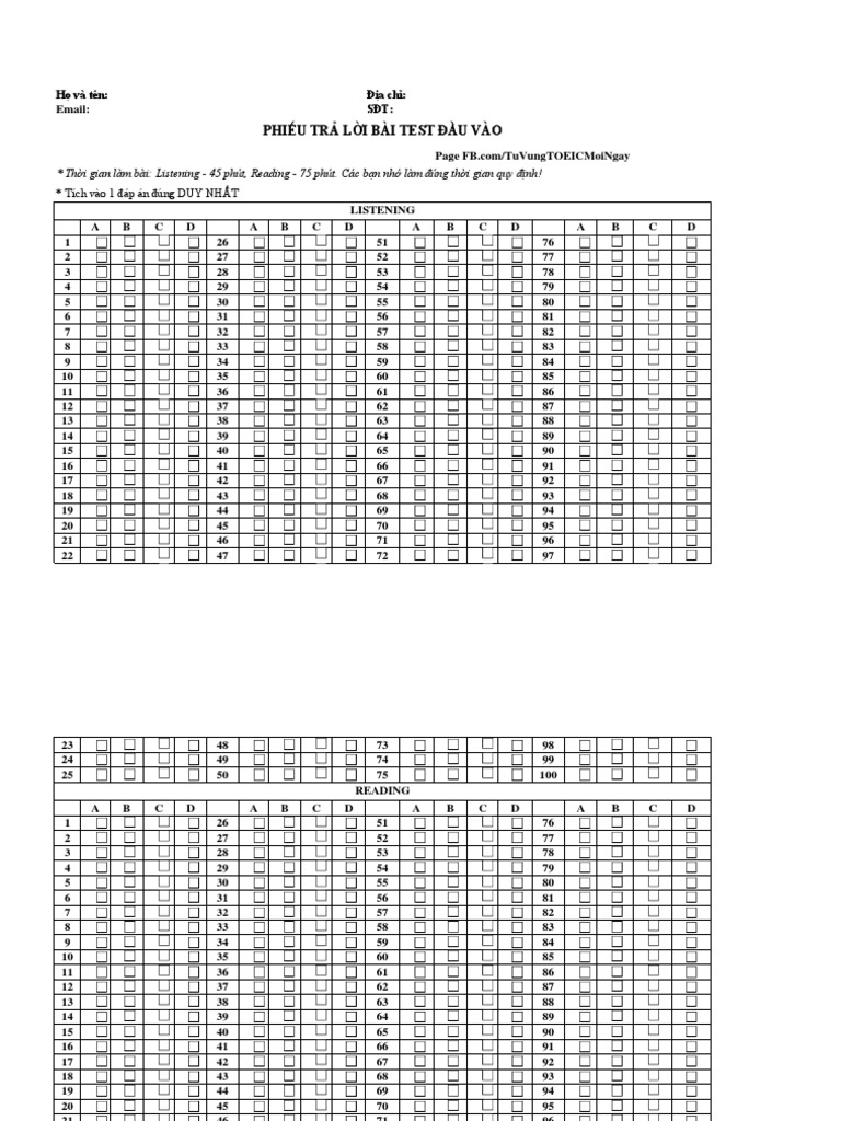 TOEIC Answer Sheet | PDF