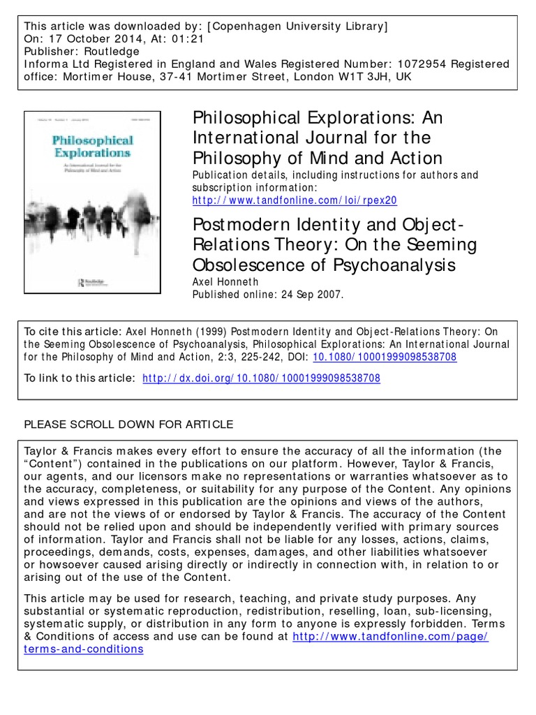 Postmodern Identity and Object Relations Theory - Honneth | PDF ...