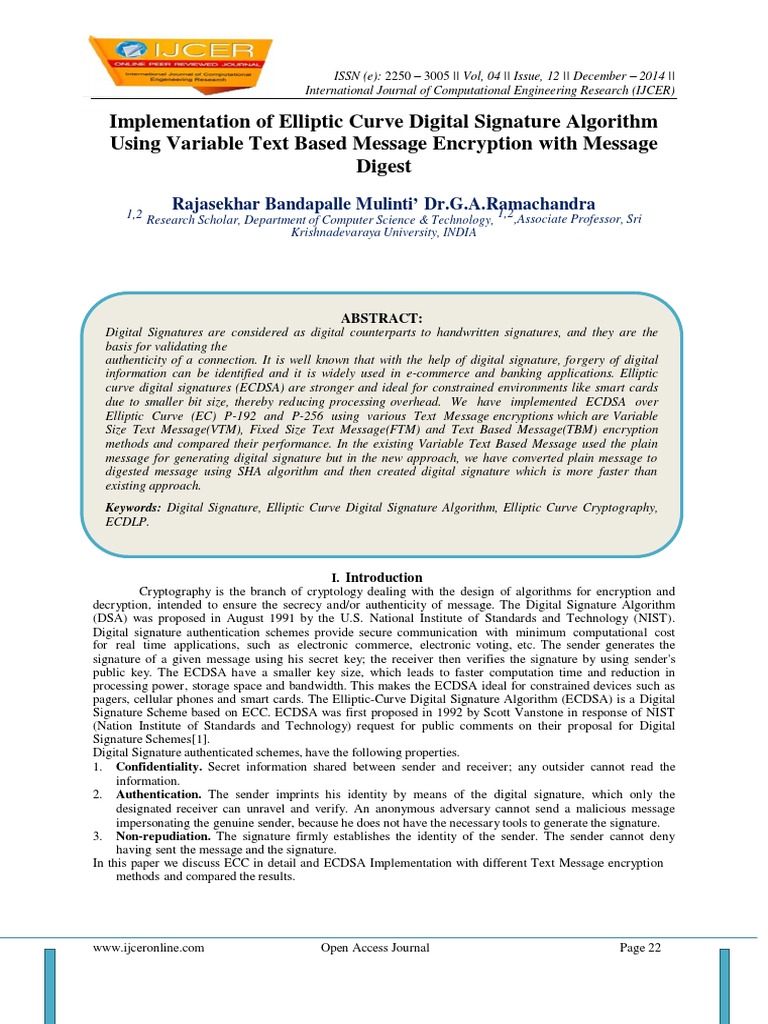 Implementation Of Elliptic Curve Digital Signature Algorithm Using Variable Text Based Message
