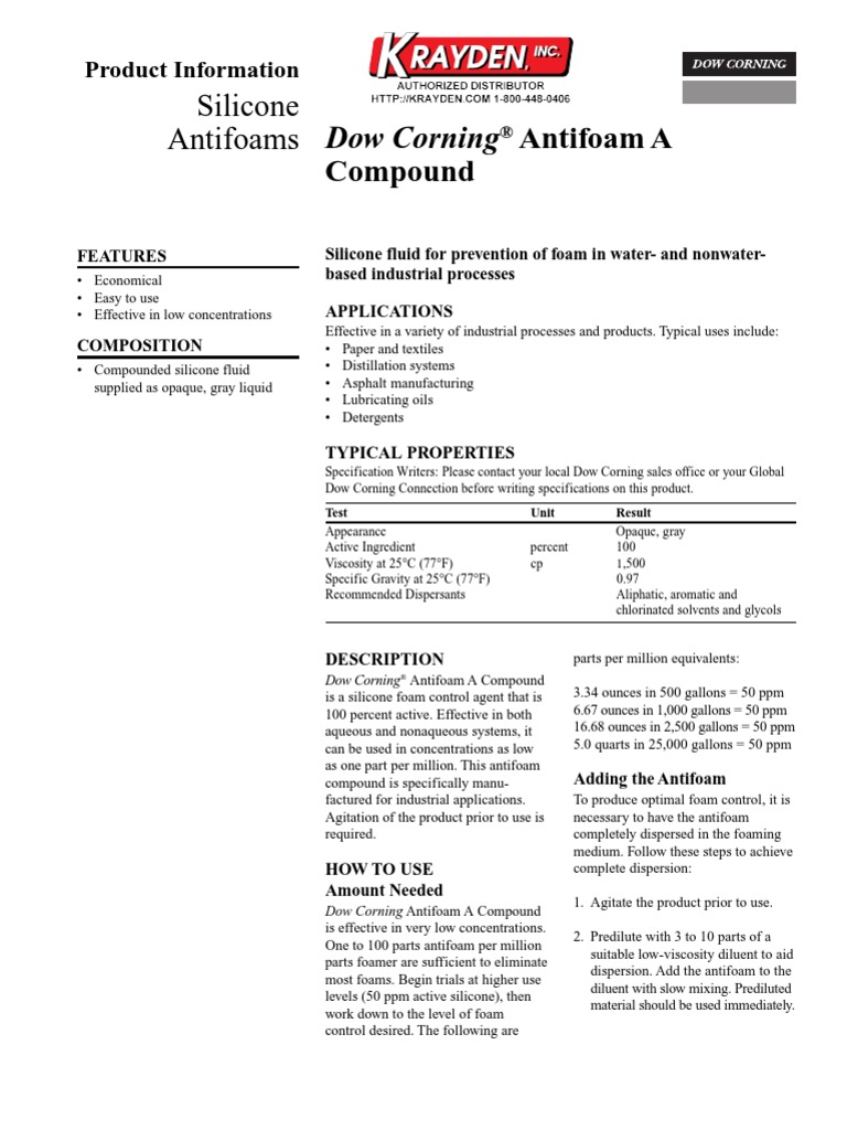 Dow Antifoam A Tds | PDF