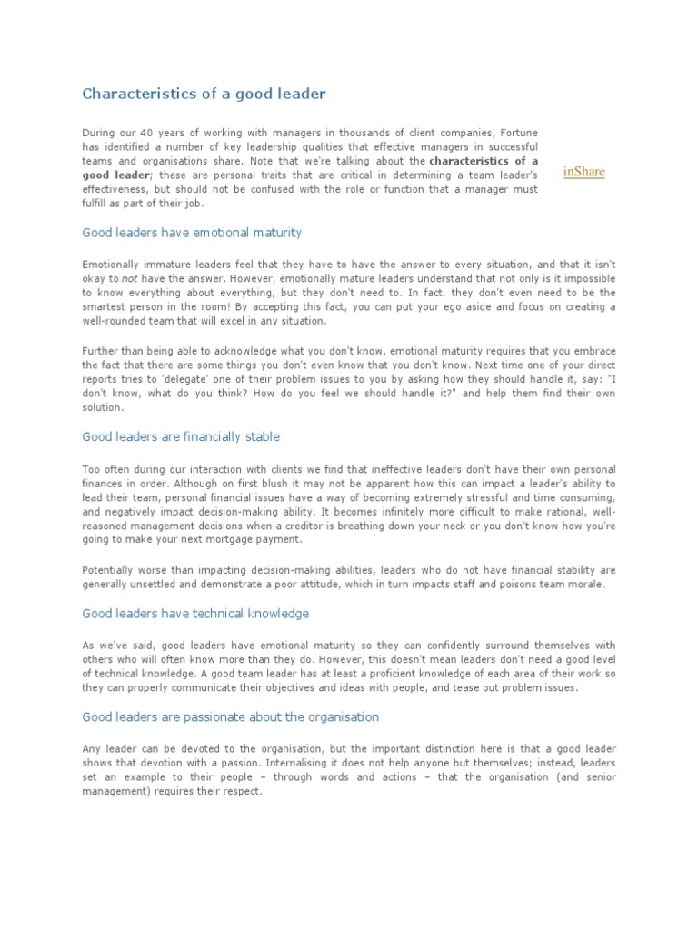 Characteristics of A Good Leader | PDF | Competence (Human Resources ...