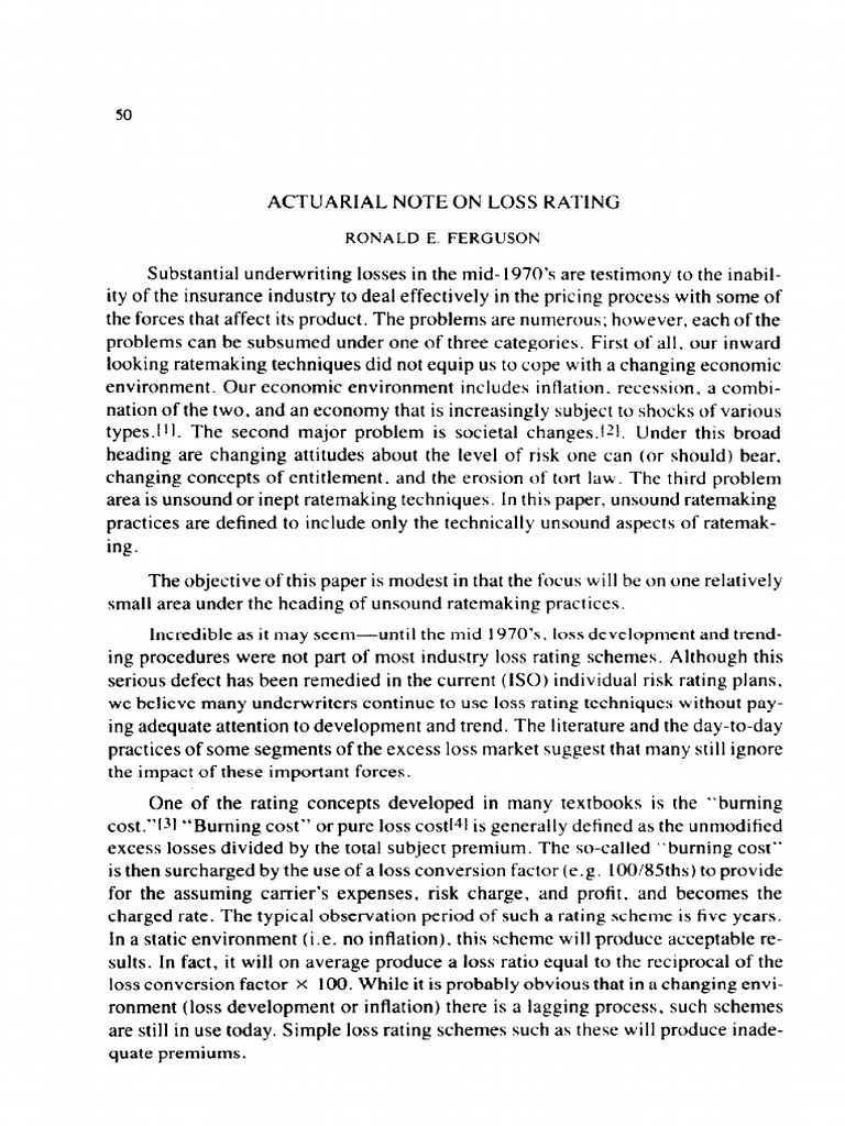 Actuarial Note On Loss Rating | PDF | Insurance | Inflation