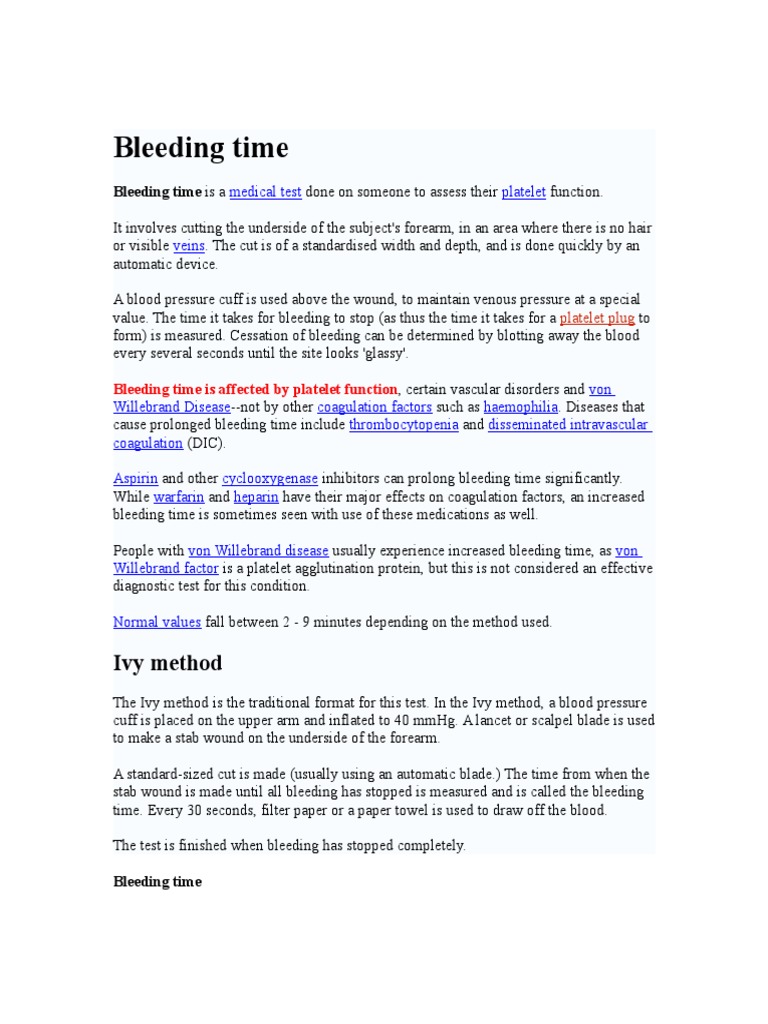Understanding Bleeding Time Test | PDF | Bleeding | Hematology